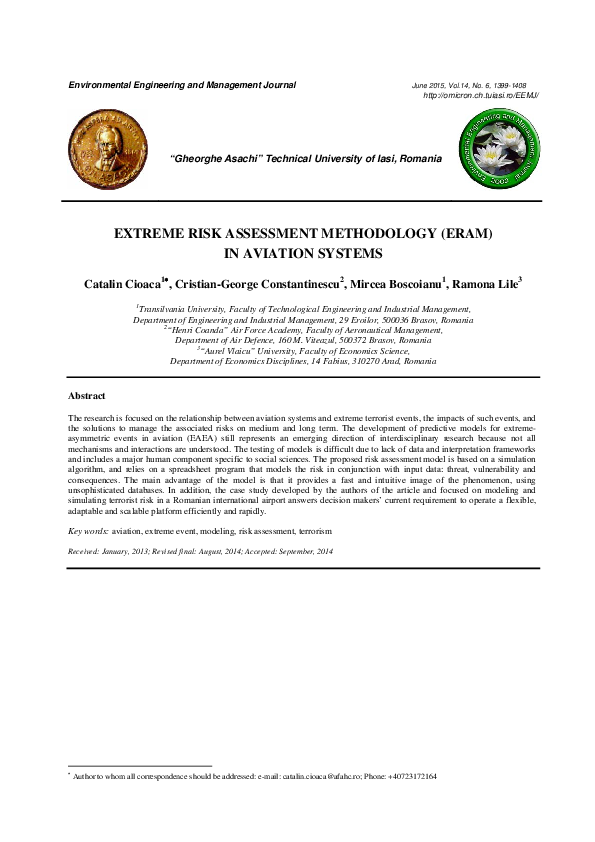 (PDF) Extreme Risk Assessment Methodology (Eram) in Aviation Systems