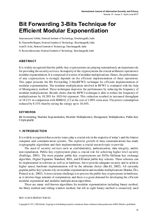 (PDF) Bit Forwarding 3-Bits Technique for Efficient Modular Exponentiation