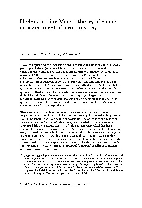 (PDF) Understanding Marx's theory of value: an assessment of a controversy