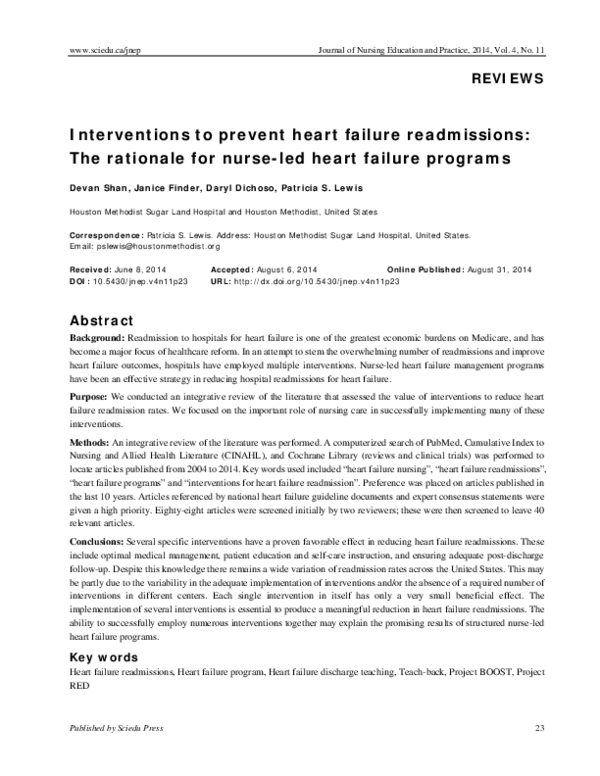 (PDF) Interventions to prevent heart failure readmissions: The ...