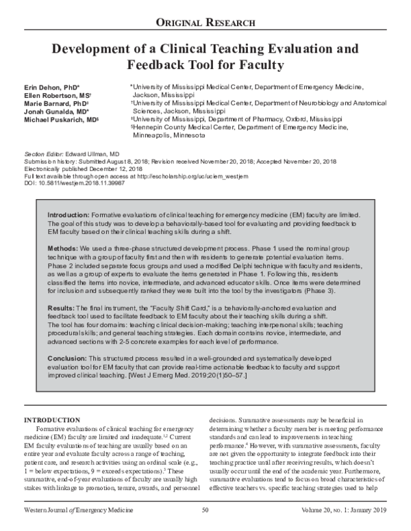 (PDF) Development of a Clinical Teaching Evaluation and Feedback Tool for Faculty | Erin Dehon ...