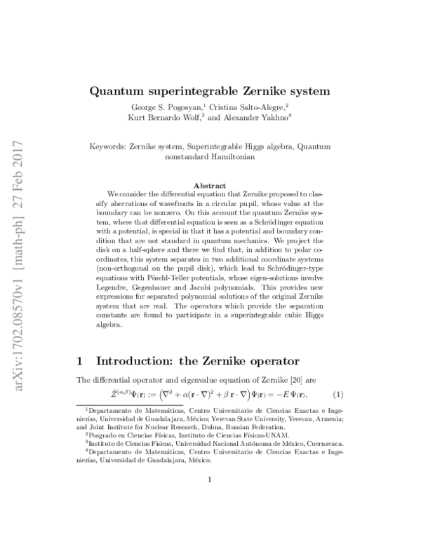 (PDF) Quantum superintegrable Zernike system