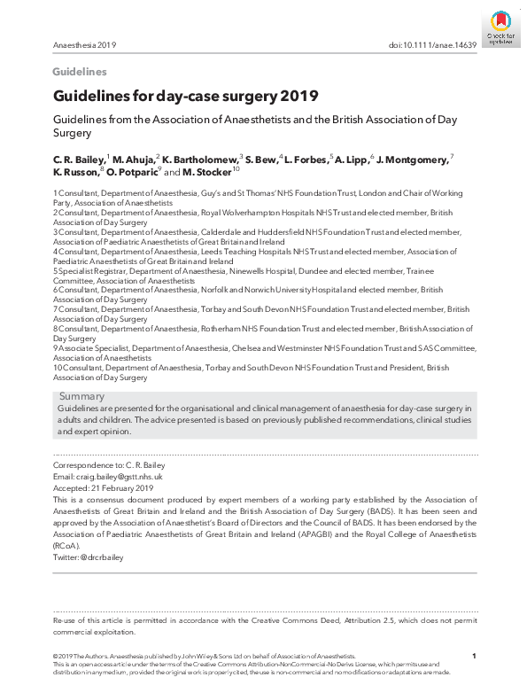 (PDF) Guidelines for day‐case surgery 2019