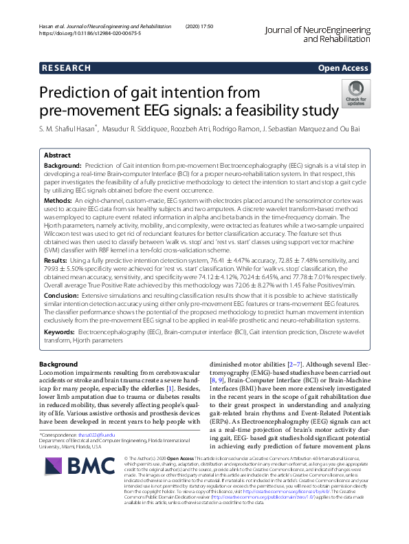 Prediction of gait intention from pre-movement EEG signals: a feasibility study