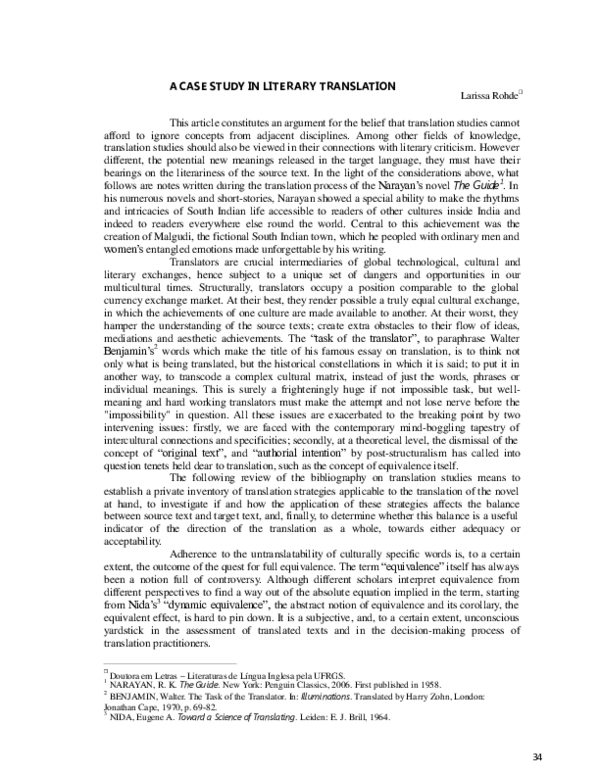 (PDF) A Case Study in Literary Translation