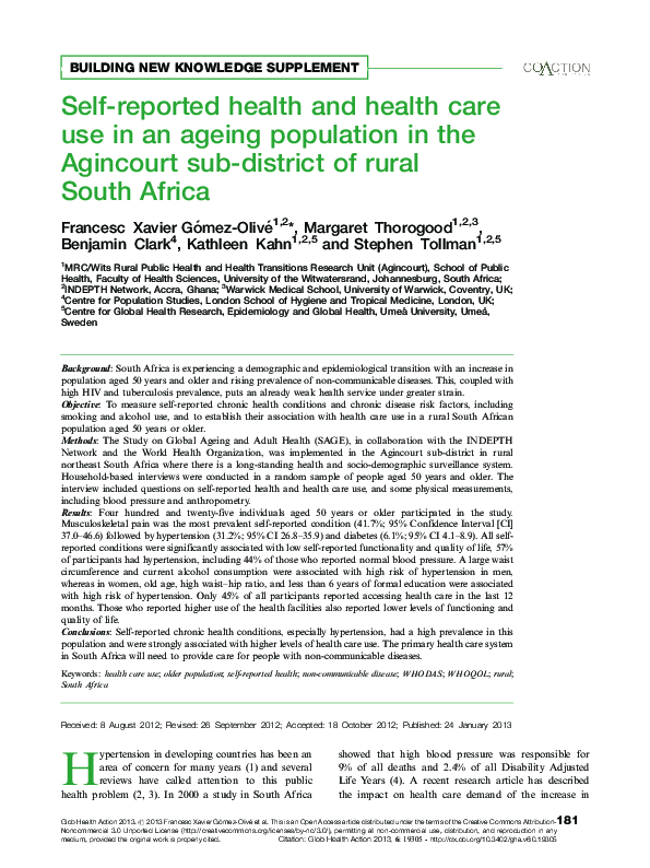 (PDF) Self-reported health and health care use in an ageing population ...