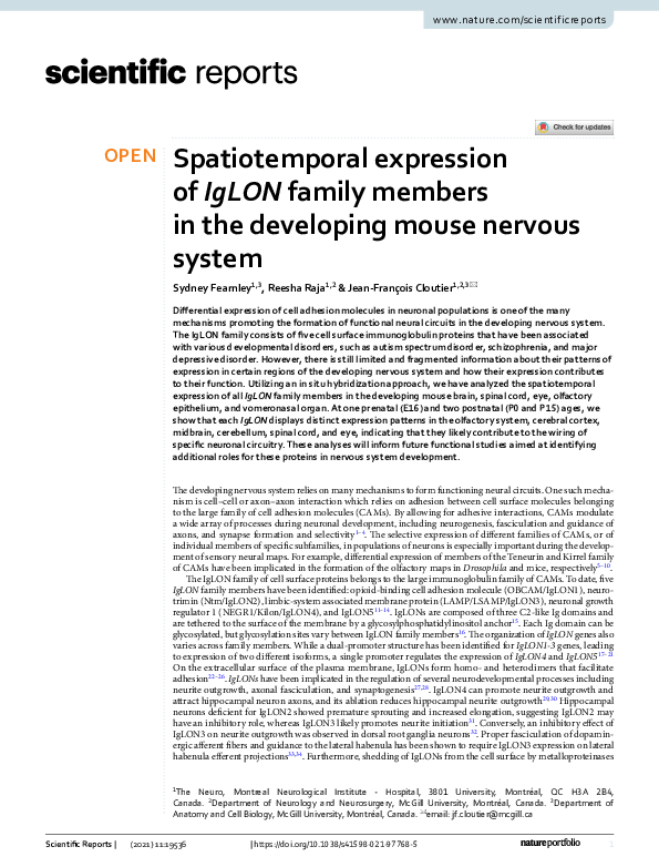(PDF) Spatiotemporal expression of IgLON family members in the ...