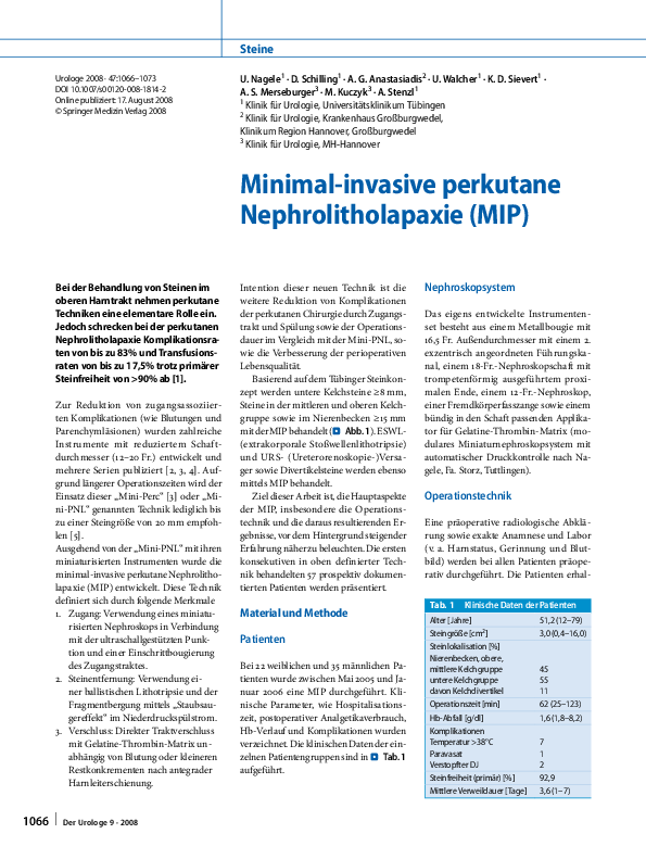 (PDF) Minimal-invasive perkutane Nephrolitholapaxie (MIP)