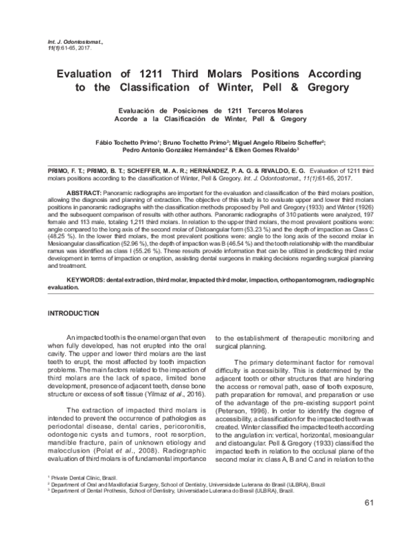 (PDF) Evaluation of 1211 Third Molars Positions According to the ...