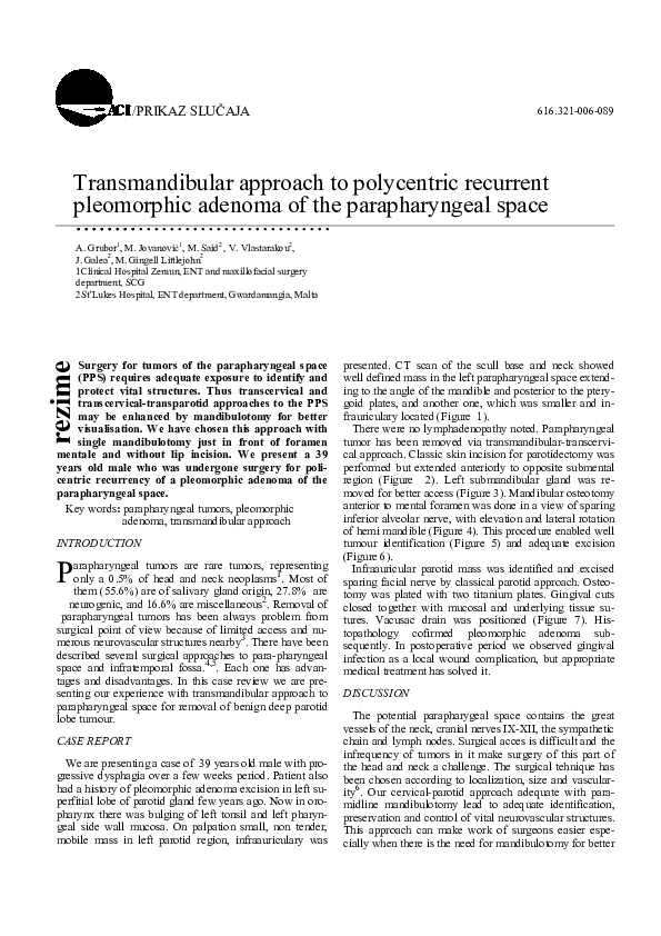(PDF) Transmandibular approach to polycentric recurrent pleomorphic ...