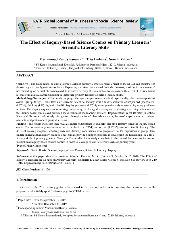 (PDF) The Effect of Inquiry-Based Science Comics on Primary Learners ...