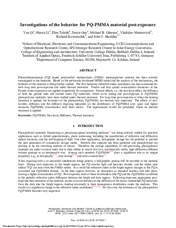 (PDF) Investigations of the behavior for PQ-PMMA material post-exposure