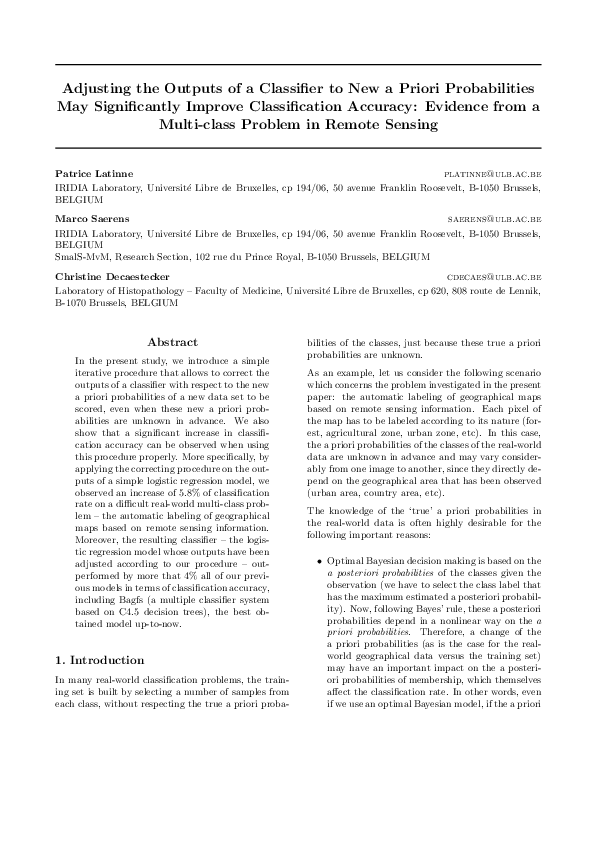 Pdf Adjusting The Outputs Of A Classifier To New A Priori