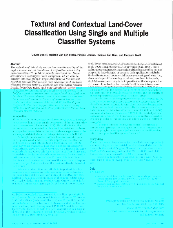 Pdf Textural And Contextual Land Cover Classification Using Single And Multiple Classifier Systems