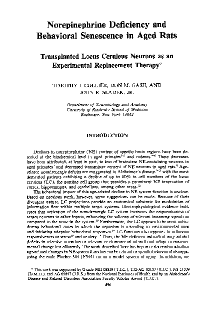 (PDF) Norepinephrine Deficiency and Behavioral Senescence in Aged Rats