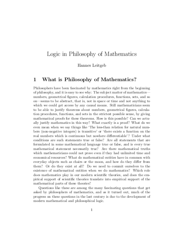 (PDF) Logic in Philosophy of Mathematics