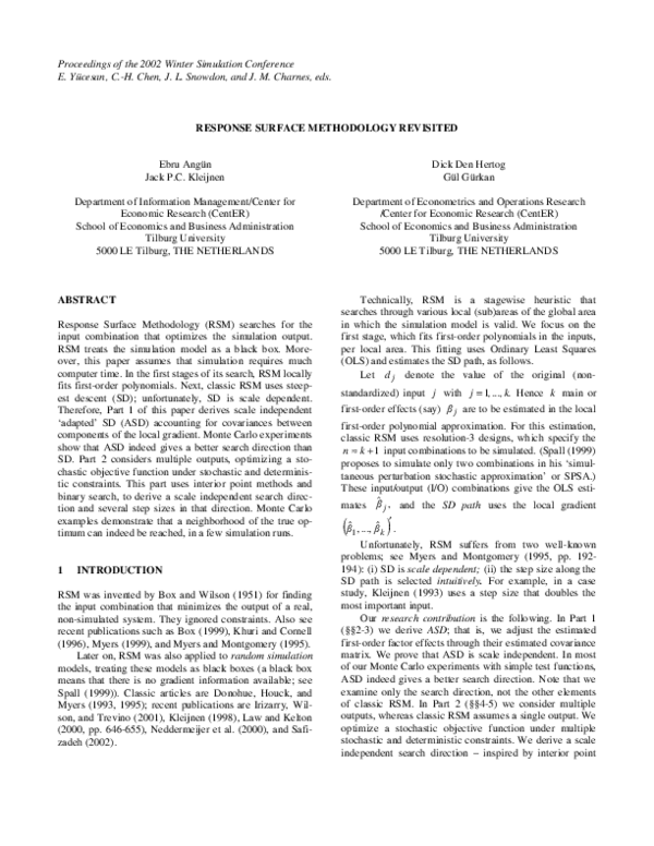 (PDF) Recent advances in simulation optimization: response surface methodology revisited