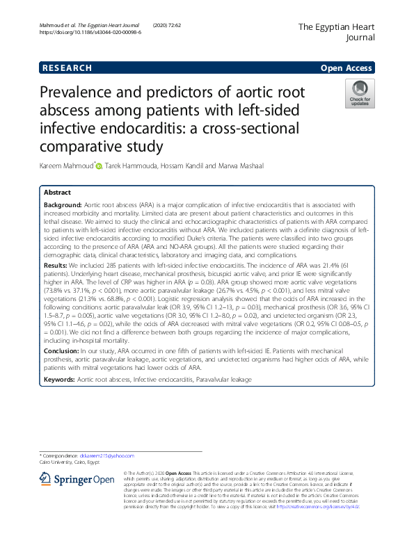 (PDF) Prevalence and predictors of aortic root abscess among patients ...