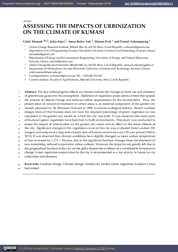 (PDF) Assessing the Impacts of Urbinization on the Climate of Kumasi