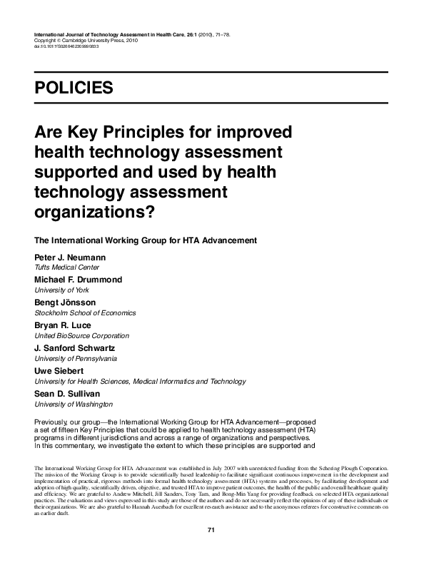 (PDF) Are Key Principles for improved health technology assessment ...