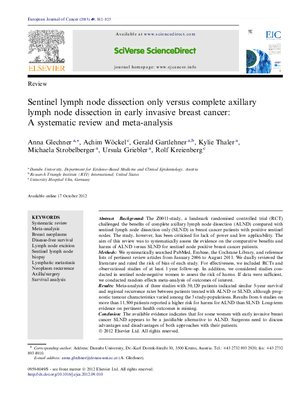 (PDF) Sentinel lymph node dissection only versus complete axillary ...