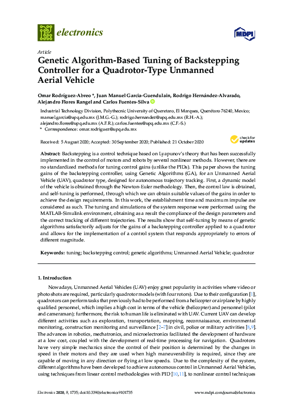 Pdf Genetic Algorithm Based Tuning Of Backstepping Controller For A