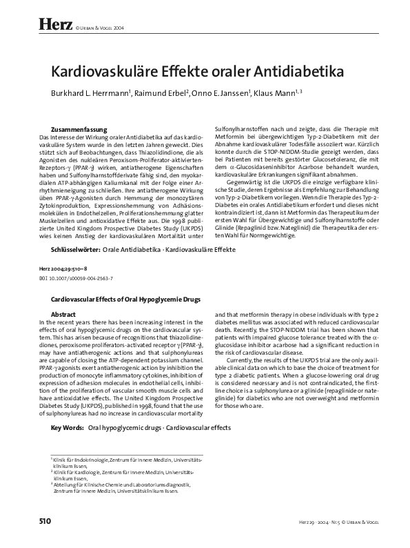 (PDF) Kardiovaskul re Effekte oraler Antidiabetika