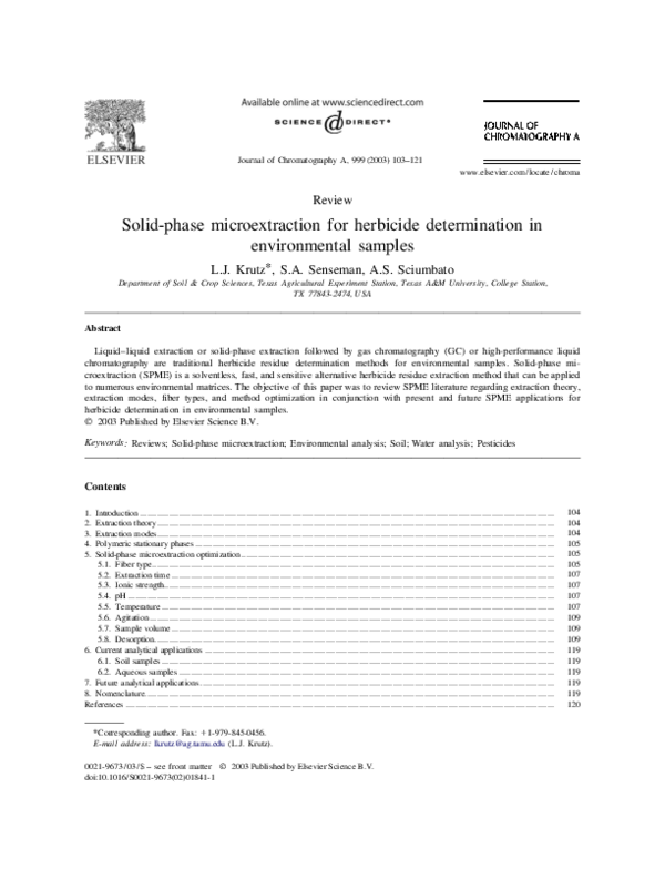 Pdf Solid Phase Microextraction For Herbicide Determination In Environmental Samples