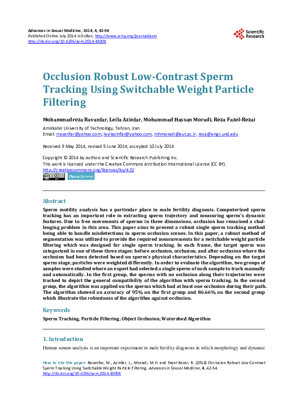 Pdf Occlusion Robust Low Contrast Sperm Tracking Using Switchable Weight Particle Filtering