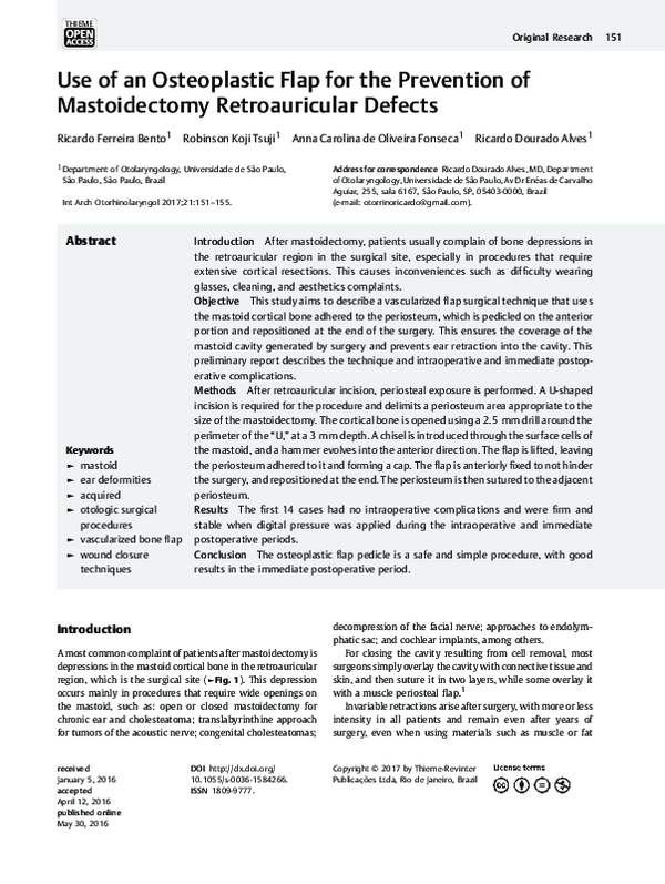 (PDF) Use of an Osteoplastic Flap for the Prevention of Mastoidectomy ...