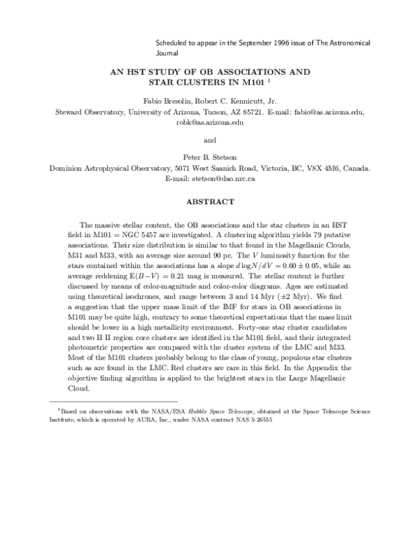 (PDF) An HST Study of OB Associations and Star Clusters in M101