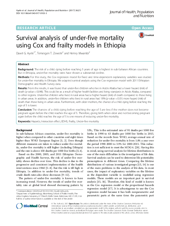 (PDF) Survival analysis of under-five mortality using Cox and frailty models in Ethiopia