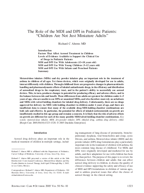 (PDF) The role of the MDI and DPI in pediatric patients: "Children are ...