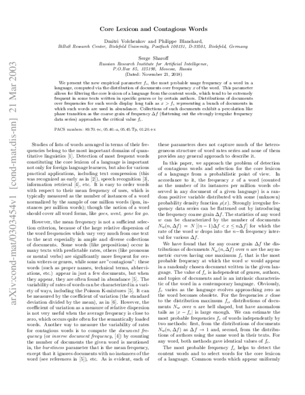 (PDF) Core lexicon and contagious words