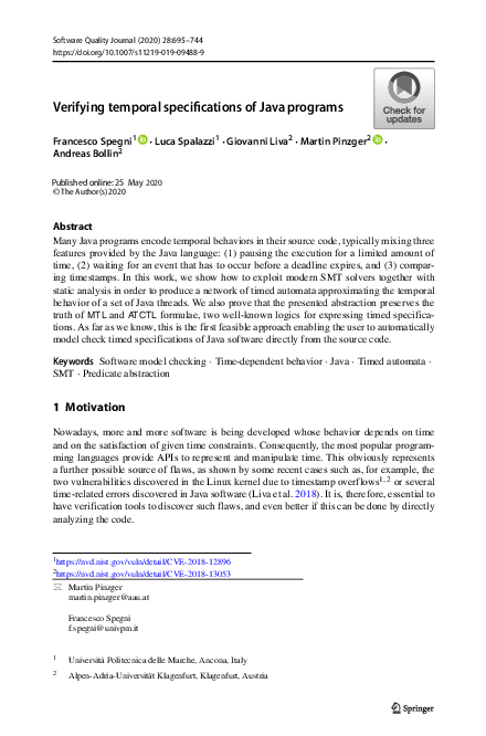 (PDF) Verifying temporal specifications of Java programs