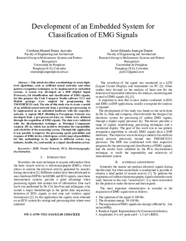 (PDF) Development of an embedded system for classification of EMG signals