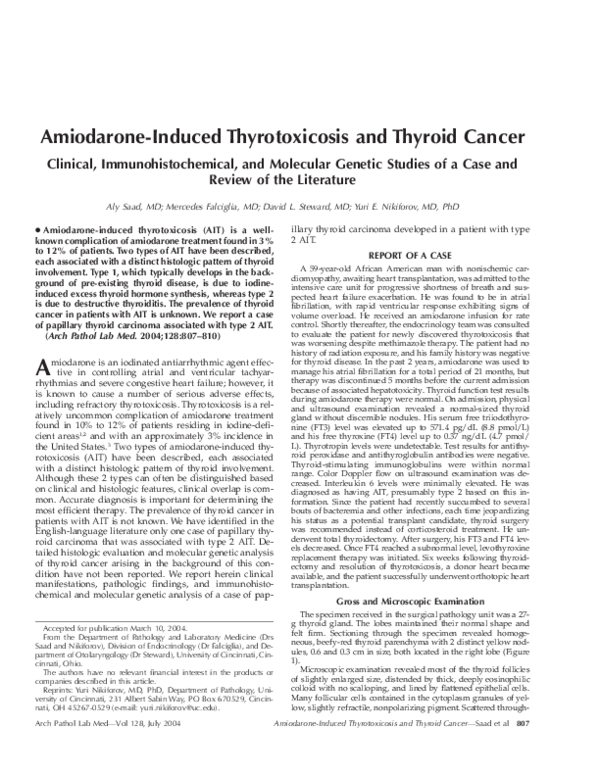 (PDF) Amiodarone-induced thyrotoxicosis and thyroid cancer: clinical ...