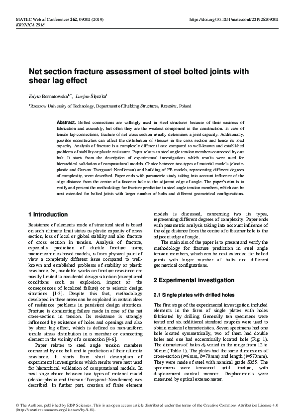 (PDF) Net section fracture assessment of steel bolted joints with shear ...