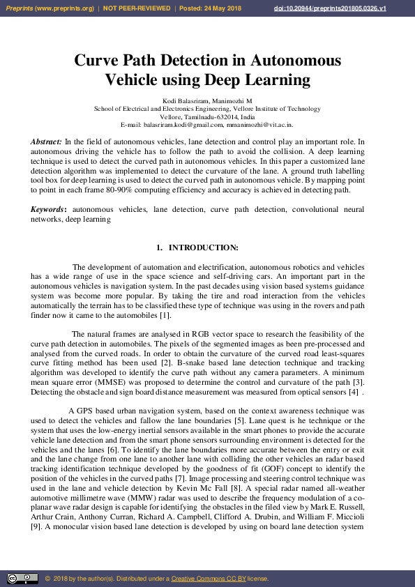 Pdf Curve Path Detection In Autonomous Vehicle Using Deep Learning