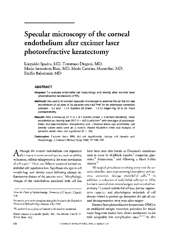 (PDF) Specular microscopy of the corneal endothelium after excimer ...