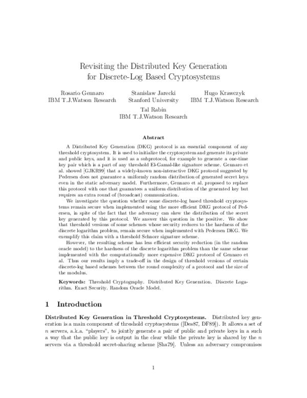 Pdf Revisiting The Distributed Key Generation For Discrete Log Based