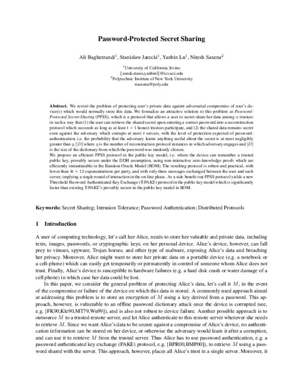 (PDF) Password-protected secret sharing