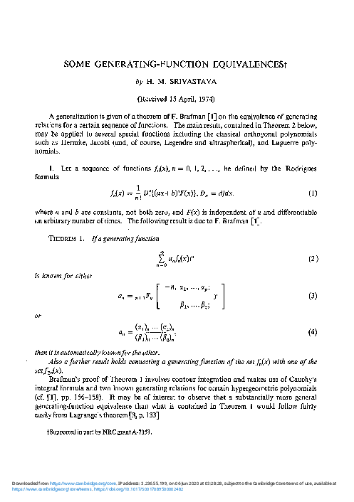(PDF) Some generating-function equivalences†