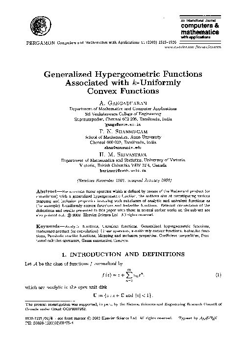 (PDF) Generalized hypergeometric functions associated with k-uniformly convex functions