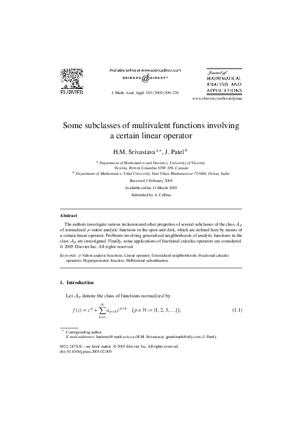 (PDF) Some subclasses of multivalent functions involving a certain linear operator