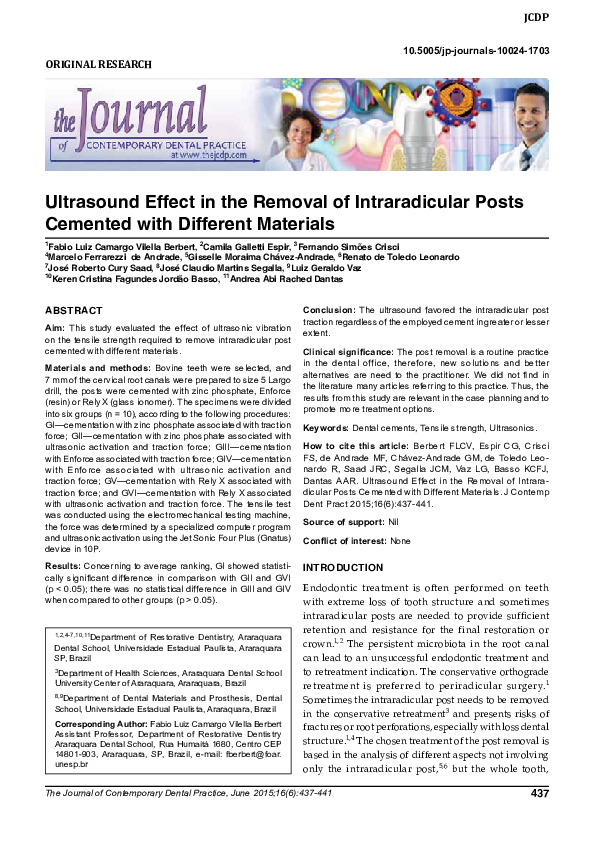 (PDF) Ultrasound Effect in the Removal of Intraradicular Posts Cemented ...