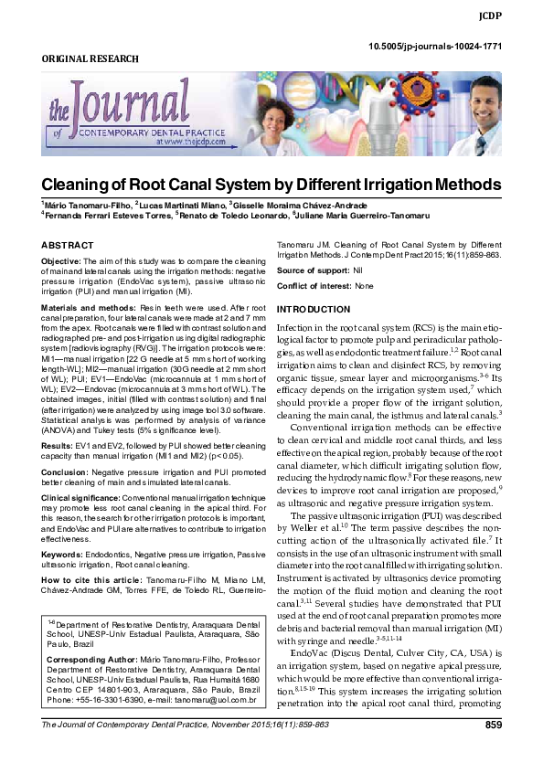 (PDF) Cleaning of Root Canal System by Different Irrigation Methods