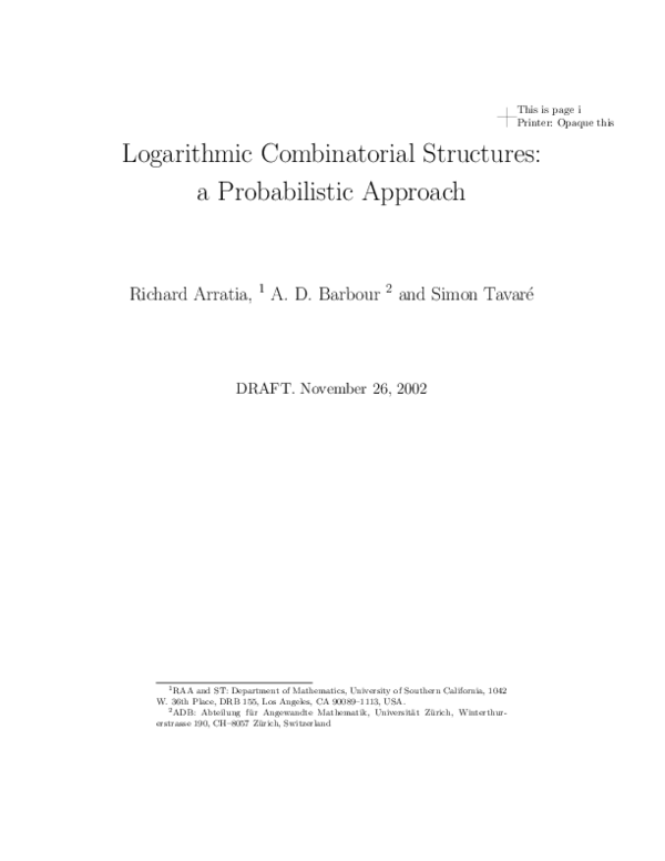 (PDF) Logarithmic combinatorial structures: a probabilistic approach