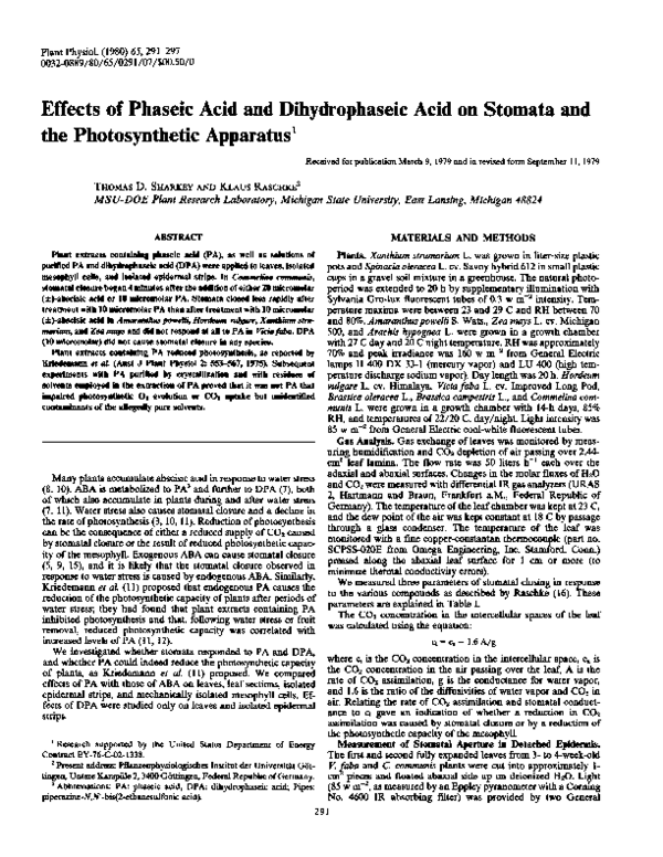 (PDF) Effects of Phaseic Acid and Dihydrophaseic Acid on Stomata and ...