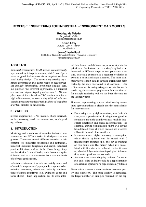 (PDF) Reverse engineering for industrial-environment cad models